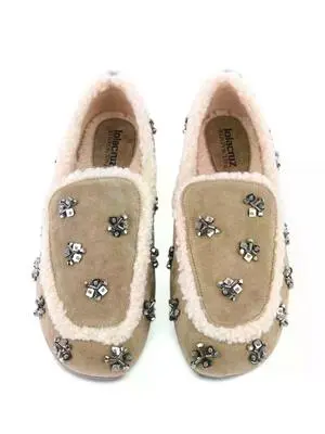 Lola Cruz Nivea Crystal-embellished Shearling-trim Loafers