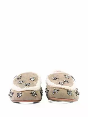Lola Cruz Nivea Crystal-embellished Shearling-trim Loafers