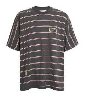 SONG FOR THE MUTE Cotton Stripe Gym Oversized T-shirt - Grey