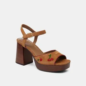 COACH OUTLET Block Heel Sandal With Cherry Embroidery - Cedar Multi
