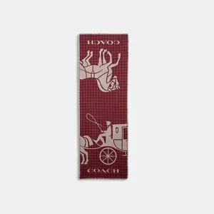 COACH Horse And Carriage Print Plaid Stole - Dark Cherry Multi