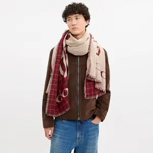 COACH Horse And Carriage Print Plaid Stole - Dark Cherry Multi