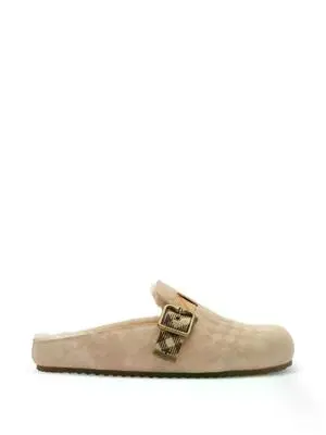Burberry Check Shearling Urchin Clogs - Neutrals