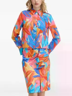 MORGAN Leaf-print Button-up Shirt - Blue