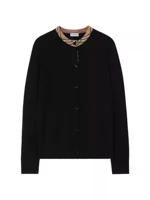 Burberry Check Trim Wool Cardigan - Black