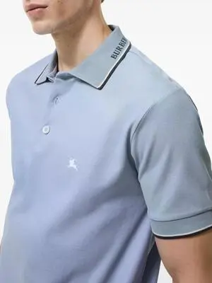 Burberry Logo Collar Cotton Polo Shirt - Blue