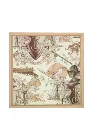 Burberry Etched Knight Cashmere Silk Scarf - Neutrals
