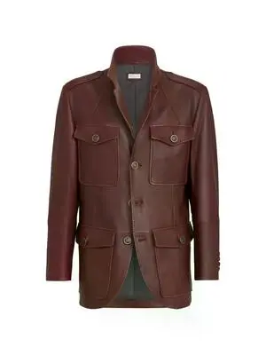 Brunello Cucinelli Nappa Leather Utility Blazer - Red