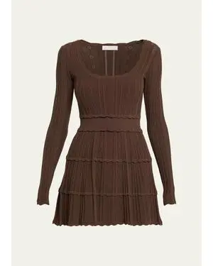 LoveShackFancy Lunelle Pointelle Knit Long-sleeve Mini Dress