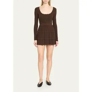 LoveShackFancy Lunelle Pointelle Knit Long-sleeve Mini Dress