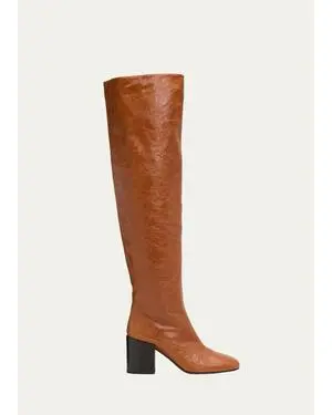 Dries Van Noten 70mm Crinkled Leather Over-the-knee Boots - Cognac