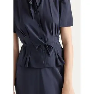 Prada Embellished Scarf-neck Short-sleeve Peplum Midi Dress