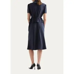 Prada Embellished Scarf-neck Short-sleeve Peplum Midi Dress