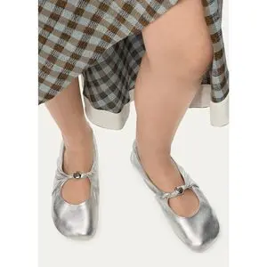 Loewe Pebble Soft Square Toe Ballerina Flats - Silver
