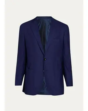 Kiton Wool Solid Single-breasted Sport Coat - Blue