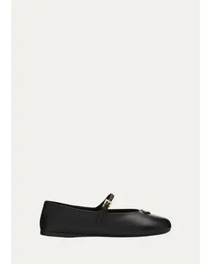 Prada Triangle Logo Leather Mary Jane Ballerina Flats