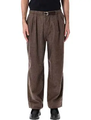 Nanamica Pleated Wide-leg Trousers With Belt - Marrone