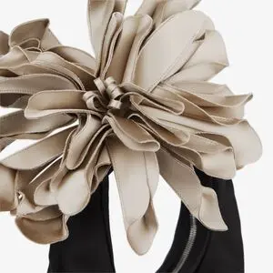 JIMMY CHOO Flower Hobo Black And Bone Satin Hobo Shoulder Bag With Oversized Flower - Black/bone/silver