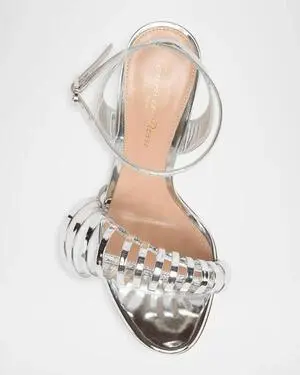 GIANVITO ROSSI 105mm Metallic Leather Caged Loop Sandals - Silver