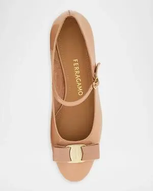 FERRAGAMO Vally Patent Leather Bow Mary Jane Ballerina Flats