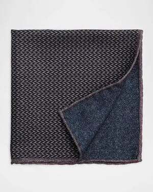 Brunello Cucinelli Men & Apos;s Chevron Double-face Silk Pocket Square C2425 Navy