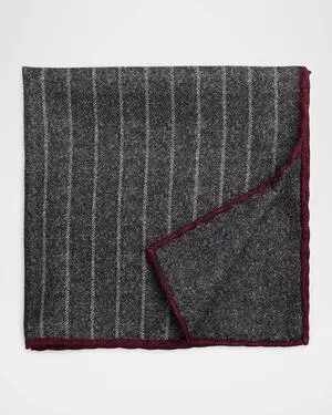 Brunello Cucinelli Men & Apos;s Fine Stripe Double-face Silk Pocket Square Medium Grey