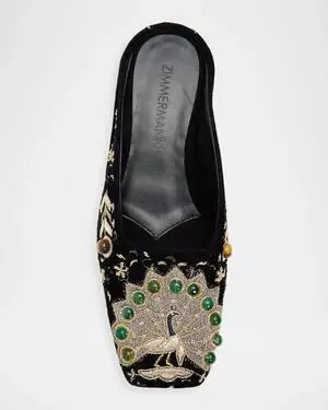 Zimmermann Atelier Embellished Velvet Mules - Black Mult