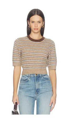 LOVERS AND FRIENDS Emilli Stripe Crop Sweater In Brown