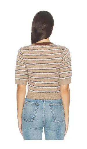 LOVERS AND FRIENDS Emilli Stripe Crop Sweater In Brown