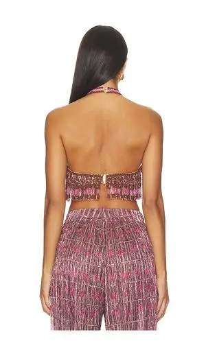 PatBO Rose Mirage Beaded Halterneck Top