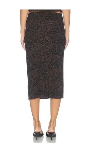 Lna Leony Printed Rib Skirt In Chocolate
