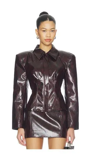 Naked Wardrobe Python Leather Blazer In Burgundy