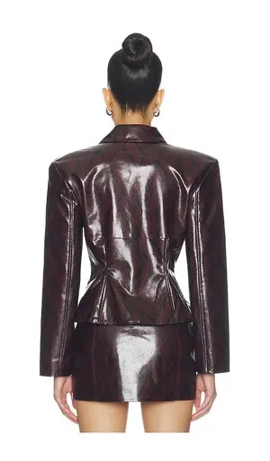 Naked Wardrobe Python Leather Blazer In Burgundy