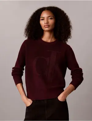 Calvin Klein Smooth Cotton Lurex Monogram Logo Sweater - Raspberry Truffle