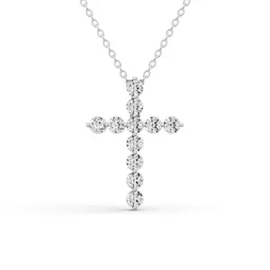 SEREIA OFFICIAL 14k Gold Necklace 1.5 Ct Sereia's Cross Pendant With Lab Diamonds White Gold - Silver