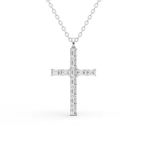 SEREIA OFFICIAL 14k Gold 1 Ct Necklace Emerald Cross Diamond Pendant White Gold - Silver
