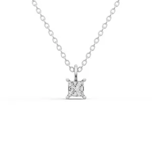 SEREIA OFFICIAL 14k Gold 1 Ct Lab Grown Princess Cut Diamond Solitaire Pendant With Bail White Gold - Silver