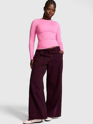 Pink Front-tie Low-rise Wide-leg Jeans - Blue