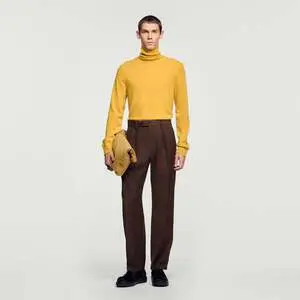 Sandro Wide-leg Wool Trousers - Tabac Fonce