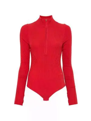 Perfect Moment Ribbed-knit Zip-up Base Layer - Red
