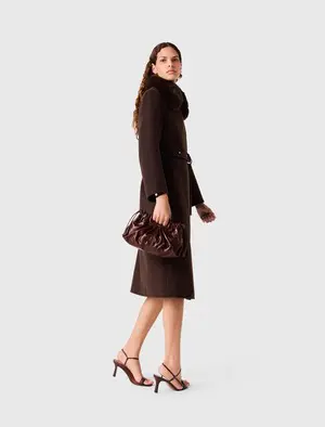 Maje Long Coat With Faux Fur Collar