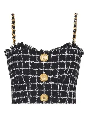 Balmain Tweed Top With Shoulder Straps
