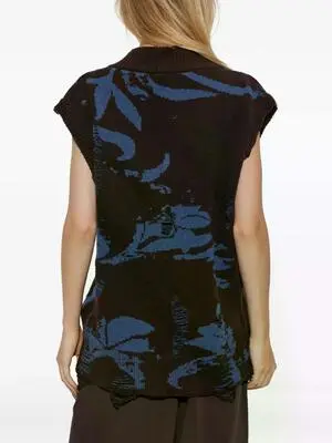AKEP Distressed Floral-intarsia Knit Vest