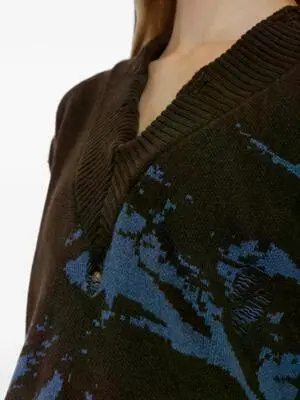 AKEP Distressed Floral-intarsia Knit Vest