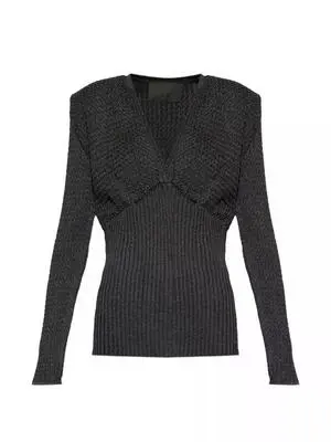 AKEP Metallic-thread Ribbed-knit Sweater - Grey