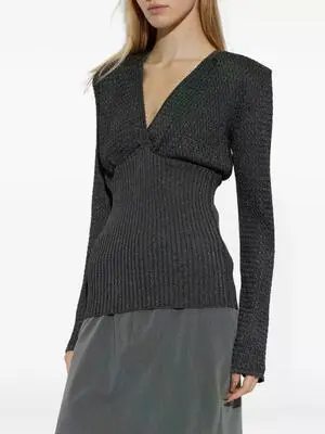 AKEP Metallic-thread Ribbed-knit Sweater