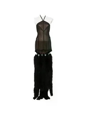 Attico Feather-trim Halterneck Mini Dress - Black
