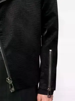 TESSITURA Crocodile-effect Zip-cuff Jacket - Black