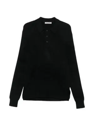FILERIA Waffle-knit Long-sleeve Polo Shirt - Black