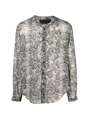 TESSITURA Snake-print Mandarin-collar Shirt - Grey